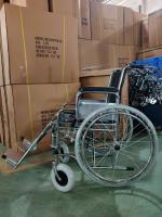 China Folding Transport Wheelchair 100kg Capacity Steel Frame Detachable Desk Armrest Elevating Footrest for sale