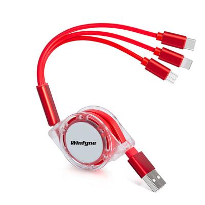 China Custom Logo Universal Retractable 3 in 1 Multi Multiple 3 in1 USB Charging Charger Cable for sale