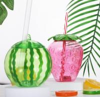 China Customized Plastic Fruit Shape Cup with Straw Milk Tea Cup Portable Juice Bottle for sale