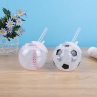 China Custom Plastic Football Shaped Cup With Straw Cute Milk Tea Cup for sale