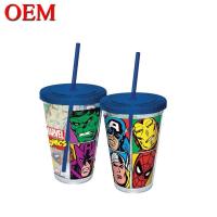 China Supplier High Quality Customized Marvel Double Walled Plastic Travel Cup With Straw for sale