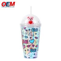 China Customized PP Double Wall Cup With Straw OEM Plastic Cup Made Water Cup for sale