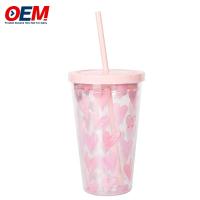 China Customized PP Double Wall Cup With Straw OEM Plastic Cup Made Water Cup for sale