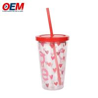 China Customized PP Double Wall Cup With Straw OEM Plastic Cup Made Water Cup for sale