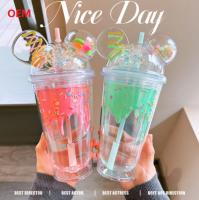China Straw Cup Summer Ice Cream Cup Transparent Double-Layer Plastic Water Cup for sale