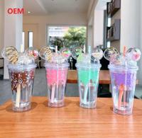 China Straw Cup Summer Ice Cream Cup Transparent Double-Layer Plastic Water Cup for sale