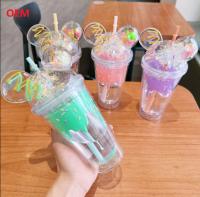 China Straw Cup Summer Ice Cream Cup Transparent Double-Layer Plastic Water Cup for sale