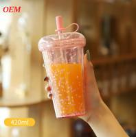 China Milk Tea Straw Cup Transparent Double-Layer Plastic Water Cup for sale