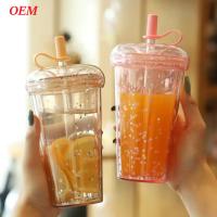 China Milk Tea Straw Cup Transparent Double-Layer Plastic Water Cup for sale
