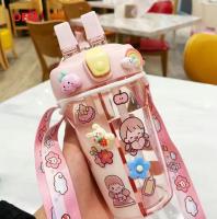China Double Straw Bottle Transparent Eco Friendly Double Layer Plastic Water Milk Bottle for sale