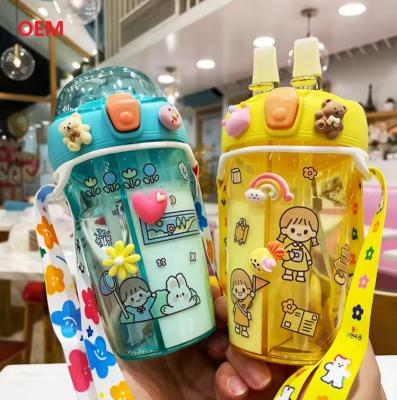 China Double Straw Bottle Transparent Eco Friendly Double Layer Plastic Water Milk Bottle for sale