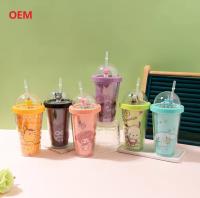 China Plastic Milk tea Straw Cup Transparent Double-Layer Plastic Water Cup for sale