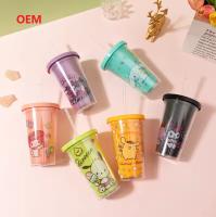 China Plastic Milk tea Straw Cup Transparent Double-Layer Plastic Water Cup for sale