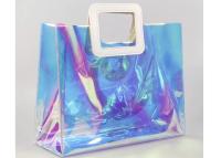 China Iridescent Thickened Clear PVC Handbags With PU Leather Handle for sale