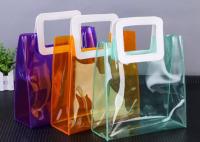 China Iridescent Thickened Clear PVC Handbags With PU Leather Handle for sale