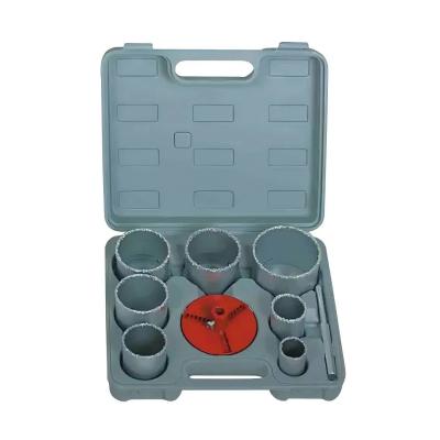 China 9PC Tungsten Carbide Gritted Hole Saw Kit with 57mm Cutting Depth and 1500 RPM Max Speed for Professional Drilling for sale