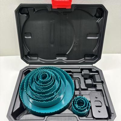 China OEM 16PC High Carbon Steel Hole Saw Set with 38-42 HRC Hardness and Black Oxide Finish for Wood, Plastic & Soft Metals for sale