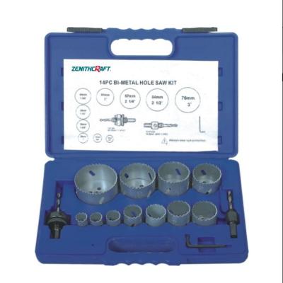 China 14PC Bi-Metal Hole Saw Set with 0.75mm Runout and 64-69 HRC Teeth for Metal, Wood, and Plastic Materials for sale