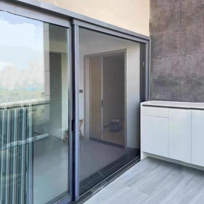 China Aluminium Profiles Trackless Sliding Patio Screen Door Black for sale