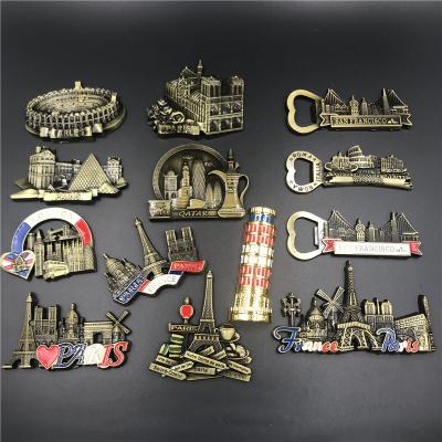 China Custom fridge magnet souvenir Britain Italy Rome France Qatar USA 3D metal magnetic refrigerator for sale