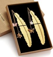 China Feather Rectangular Nickel Metal Bookmarks Antique Silver Personalised Bookmark for sale