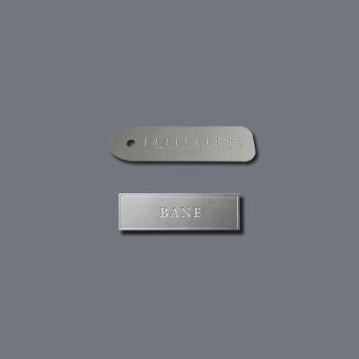 China Custom Aluminum Etching Badge 20x45mm 0.6mm Thick with 3M Tape for Furniture Nameplates for sale