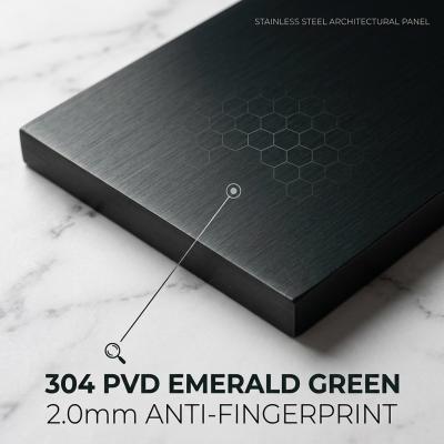 China 304 Emerald Green PVD Colored Stainless Steel Sheet 2.0mm Anti Fingerprint Architectural Panel for sale