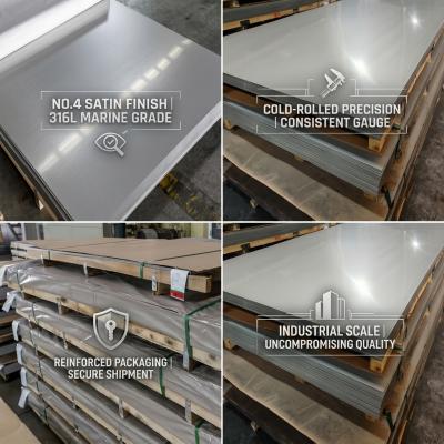 China 316L Cold Rolled Stainless Steel Sheet No.4 Finish 0.4mm-8.0mm Satin Surface Marine Grade for sale