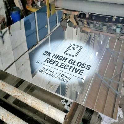 China 201 Mirror Finish Stainless Steel Sheet 8K High Gloss Reflective 0.4mm-3.0mm Decorative Grade for sale