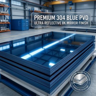 China 304 Blue PVD Mirror Finish Stainless Steel Sheet 8K Polished Titanium Coated Decorative for sale