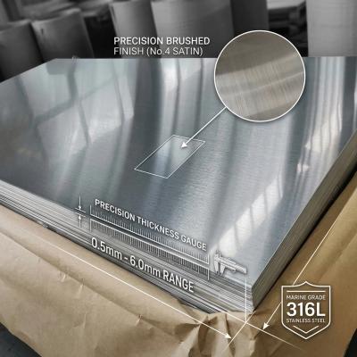 China 316L Brushed Stainless Steel Sheet No.4 Finish Satin Surface Marine Grade 0.5mm-6.0mm for sale