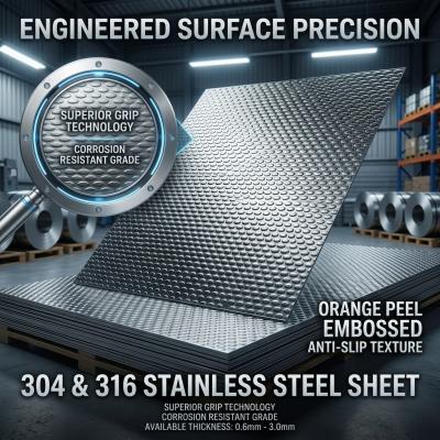 China 304 316 Orange Peel Embossed Stainless Steel Sheet Anti Slip Texture 0.6mm-3.0mm for sale