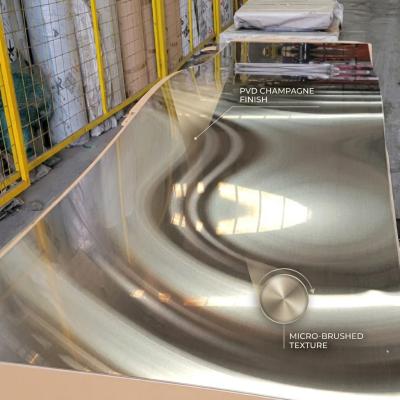 China 304 PVD Champagne Decorative Stainless Steel Sheet Brushed Finish Warm Tone Panel for sale