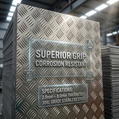 China 304L Stainless Steel Checker Plate Diamond Pattern Anti Slip Flooring 2.0mm-8.0mm for sale