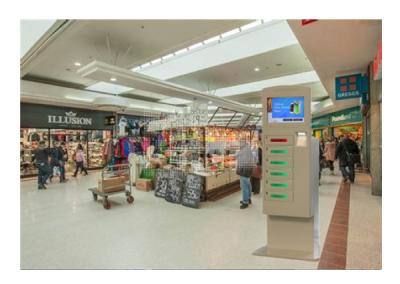China Coins / Bills Accepted Train Station , Cell Phone Charging Tower Station With Deposit Locker for sale