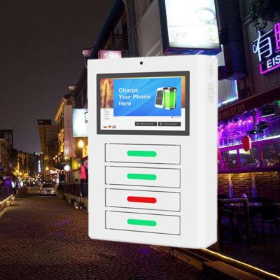 China Advertising LCD Screen Cell Phone Charging Stations , White Cell Phone Charging Kiosk for sale