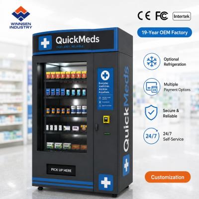 China Winnsen Compact Pharmacy Vending Machine Slim Touch Screen Medicine Dispenser for Hotel Airport for sale