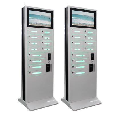 China Airport Android Free Charge Cell Phone Charging Stations Kiosks Advertising With 12 Lockers for sale