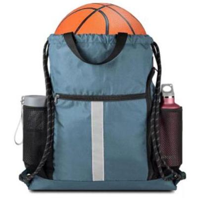 China Two Water Bottle Holder Drawstring Sports Gym Bag With Shoe Compartment for sale