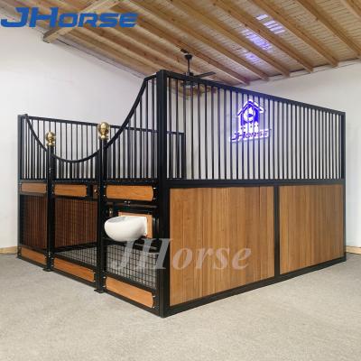 China Bamboo Wooden Stables European Horse Stalls Front Panel With Feeder for sale