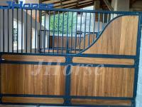 China Bamboo Pine Internal Black Powder Coated Metal Horse Stable Stall With Swing Door for sale