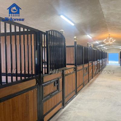China Portable Prefab Horse Barn Safe Horse Stable Metal Horse Stall Front Boxes With Bamboo Woods for sale