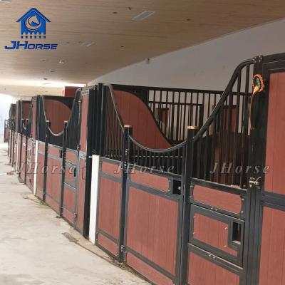 China 14ft Internal Bamboo Steel Frame Black Powder Coated Horse Stable Front Equipment Horse Stall Panels Box With Window for sale