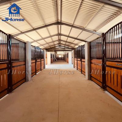 China Hot Selling Classic European Style Bamboo Infill Luxury Horse Stables With Swivel Feeder 10ft 12ft Customized Size for sale