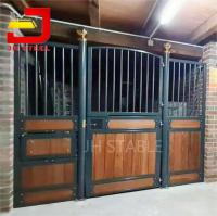 China Steel Farm Fence Portable 3.5m Barn Stall Fronts With Teak Wood Double Door Design for sale