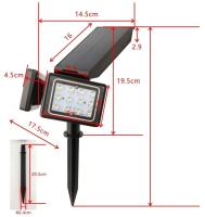 China 24.5x15x14cm solar powered garden lED lights Double Heads 24LED ABS 2000mah 18650 Lithium Battery for sale