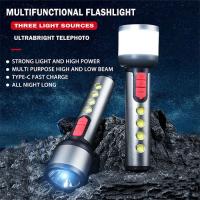 China LED Rechargeable Flashlight  ABS Aluminum 1LED COB  1200MAH With Type - C  Charging 5*5*18cm for sale