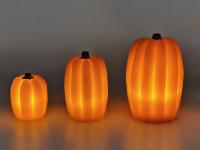 China Wax Pumpkin LED Light 3pk With Freehand Sketch 10*10*15cm 8*8*12cm 6.5*6.5*7.5cm for sale