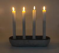 China Cement Candlestick 4 Taper LED Candle Set 2.4*2.4*20cm Cement Base 30*10*5.2cm for sale