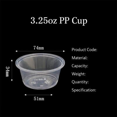 China Food Grade PP Round Container 3.25oz Stackable Clear PP Cup Sauce Jelly Packaging for sale
